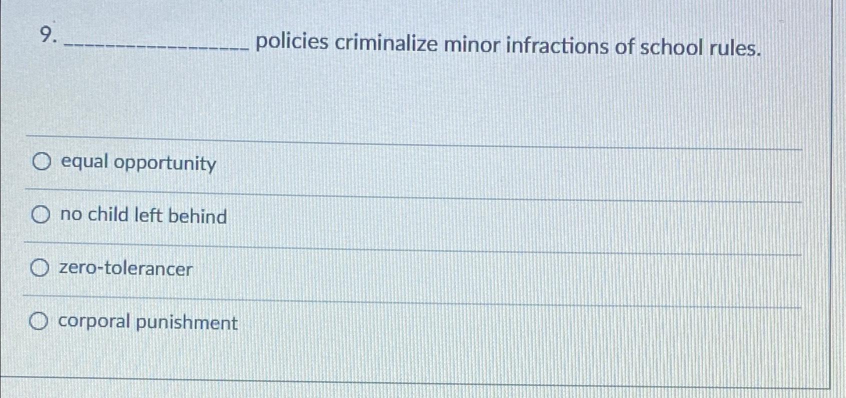 Solved ςpolicies criminalize minor infractions of school | Chegg.com