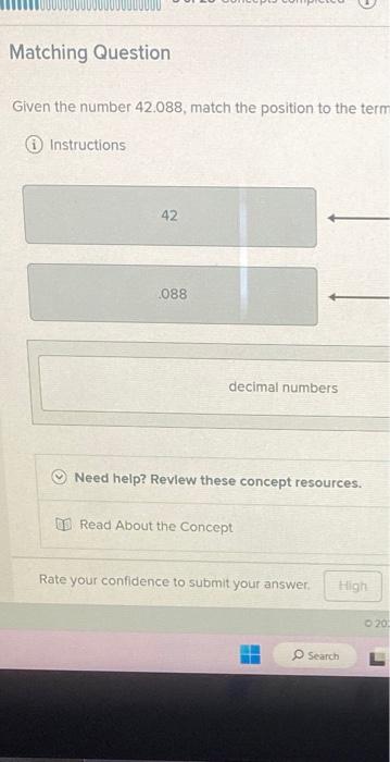 Given the number 42.088, match the position to the | Chegg.com