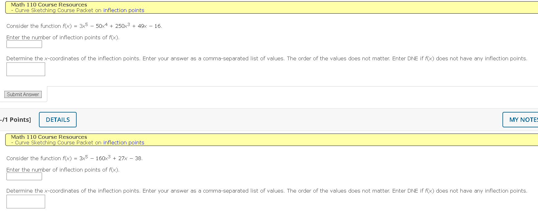 Solved Curve Sketching Course Packet on inflection | Chegg.com