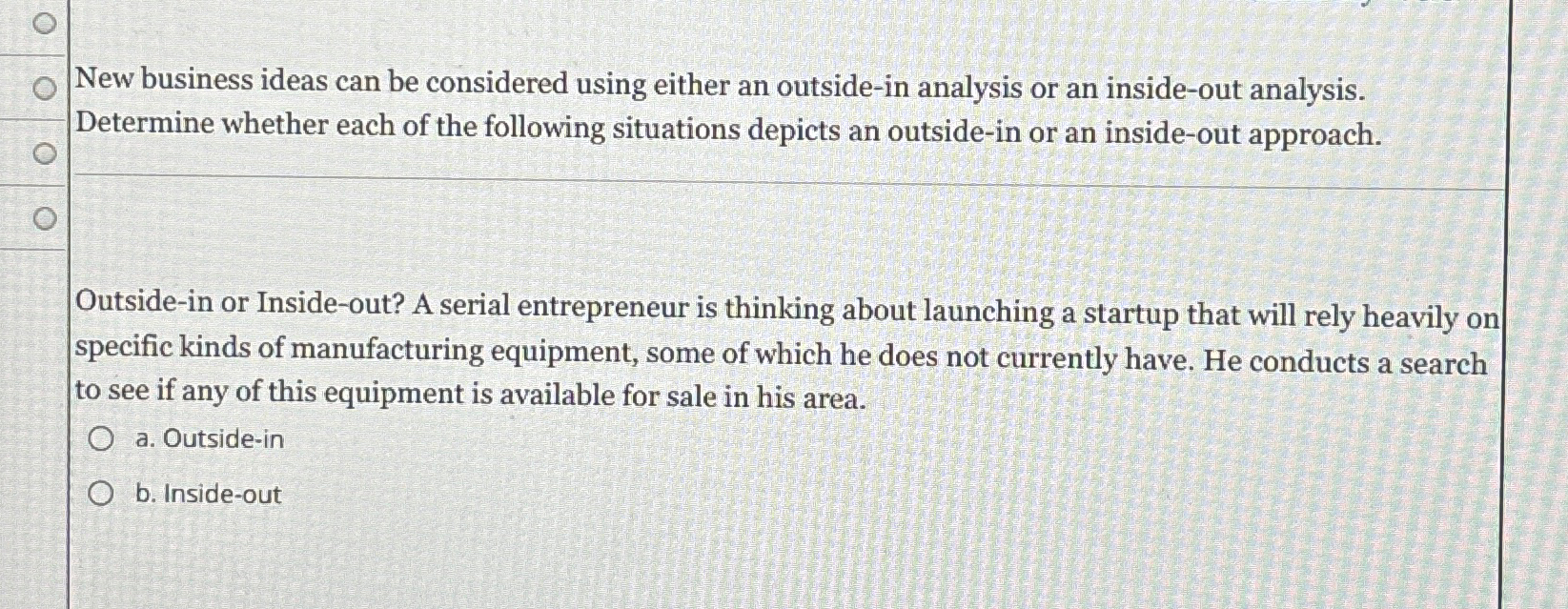 Solved New business ideas can be considered using either an | Chegg.com