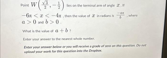 Solved Point W(23,−21) lies on the terminal arm of angle x. | Chegg.com