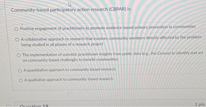 Solved Community-based participatory action research (CBPAR) | Chegg.com