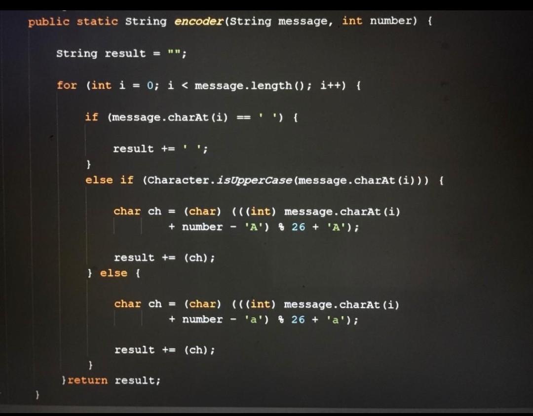 Solved public static String encoder(String message, int | Chegg.com