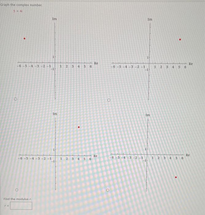 Solved Graph the complex number. Find the modulus r. r= | Chegg.com