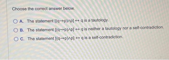 Solved Choose the correct answer below. A. The statement | Chegg.com