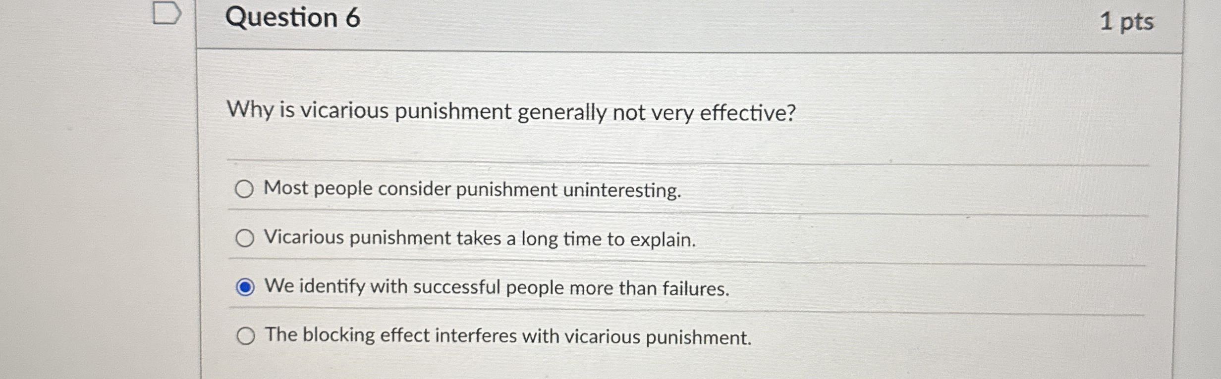 Solved Question 6Why is vicarious punishment generally not | Chegg.com