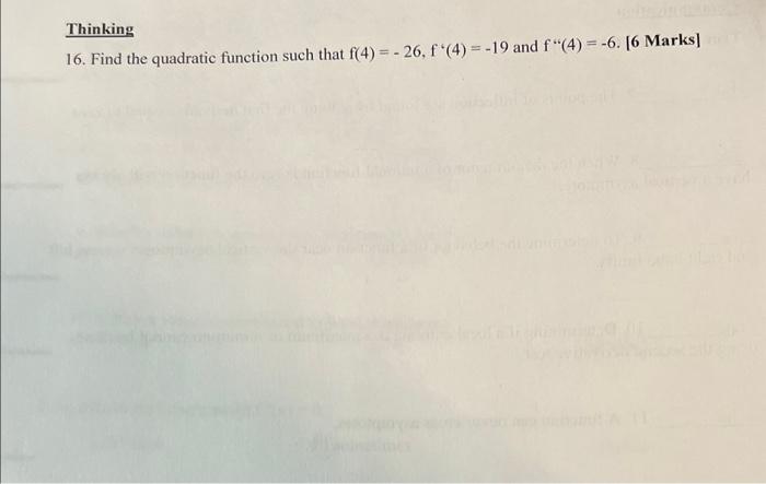 Solved Thinking 16. Find the quadratic function such that | Chegg.com