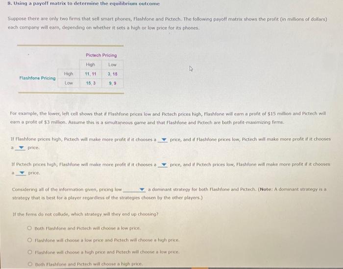 Solved 8. Using a payoff matrix to determine the equilibrium | Chegg.com