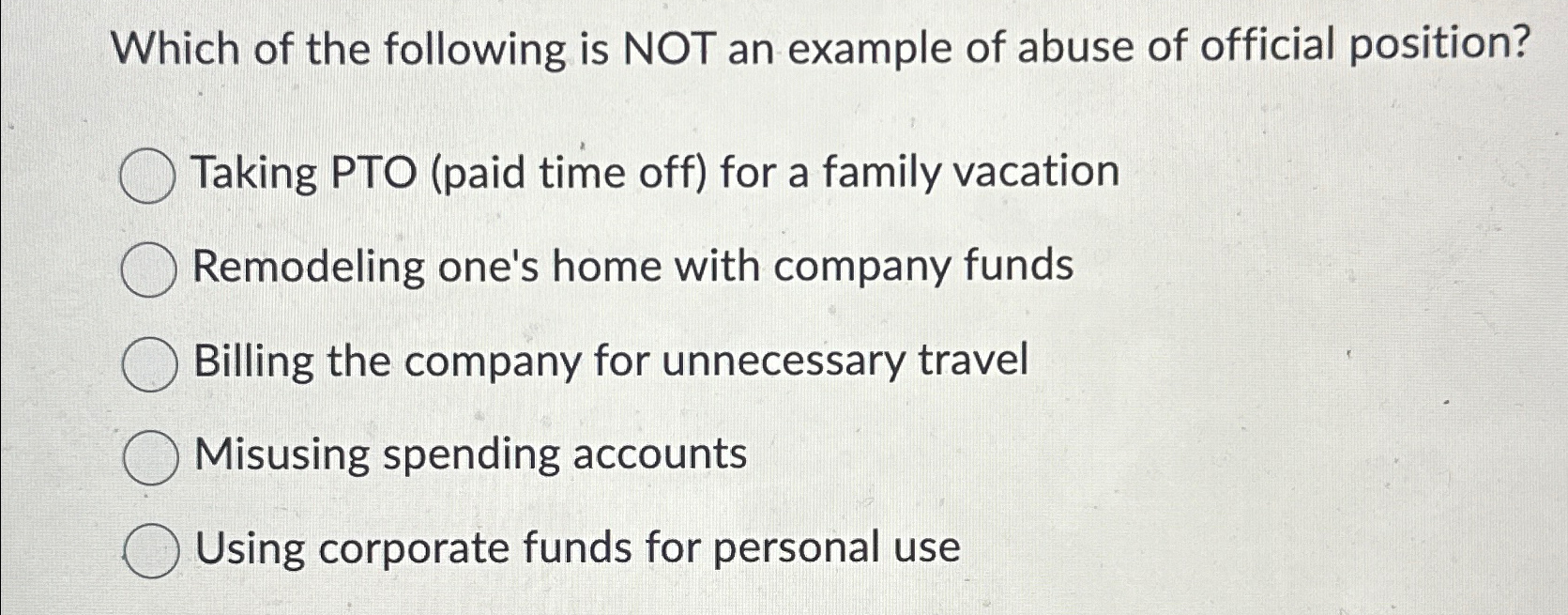 Solved Which of the following is NOT an example of abuse of | Chegg.com