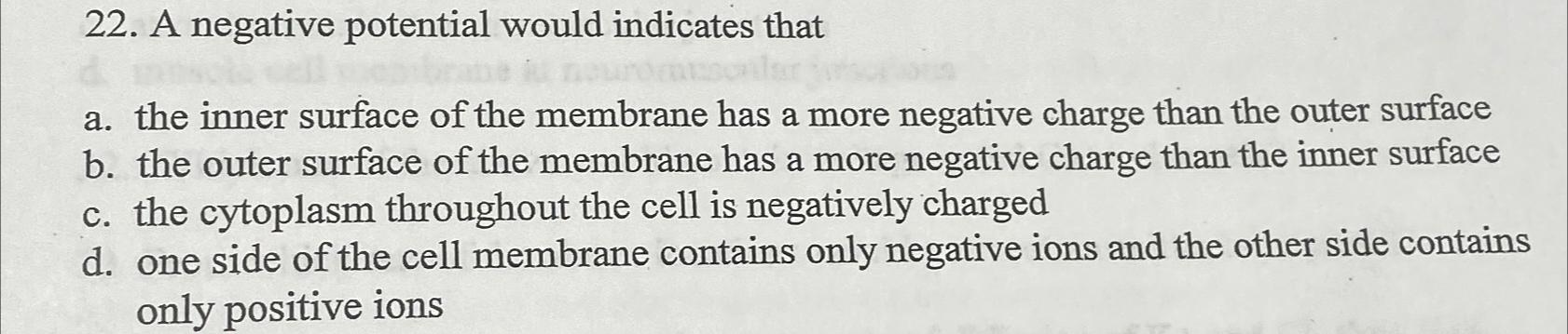 Solved A negative potential would indicates thata. ﻿the | Chegg.com