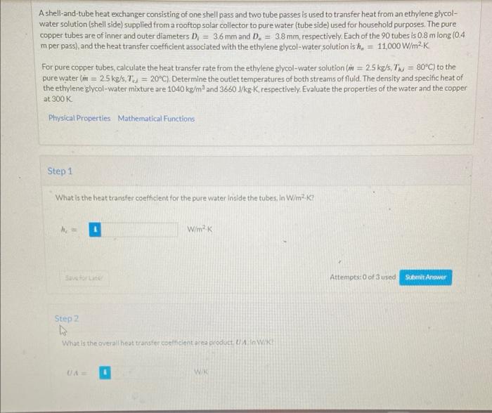 Solved A shell-and-tube heat exchanger consisting of one | Chegg.com
