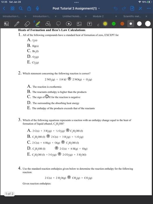 Solved Heats of Formation and Hess's Law Calculations 1. All | Chegg.com