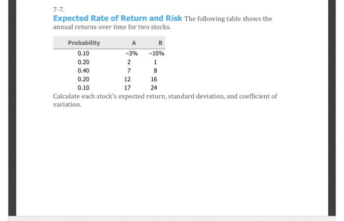 Solved 7-7. Expected Rate of Return and Risk The following | Chegg.com