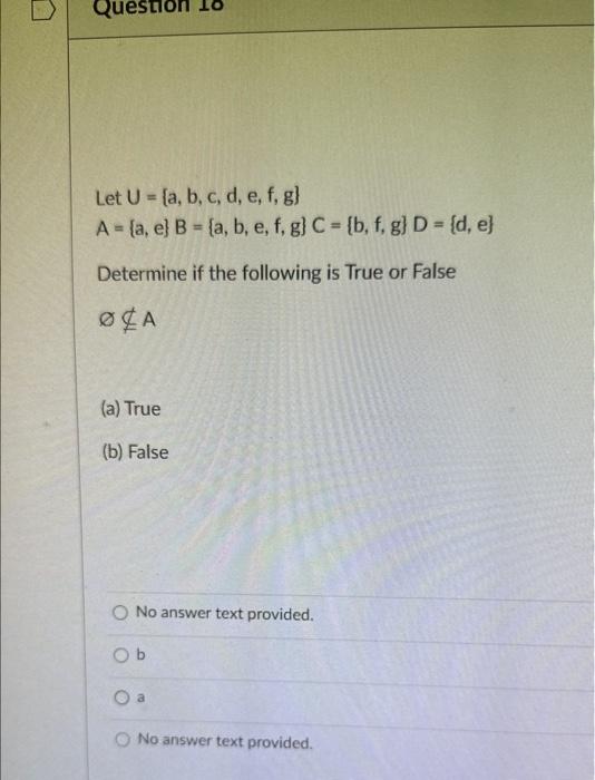Solved Let U={a,b,c,d,e,f,g} | Chegg.com