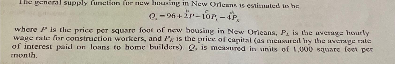 Solved The general supply function for new housing in New | Chegg.com
