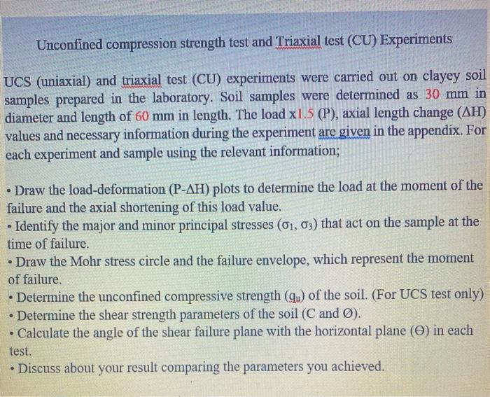 Solved Unconfined compression strength test and Triaxial | Chegg.com