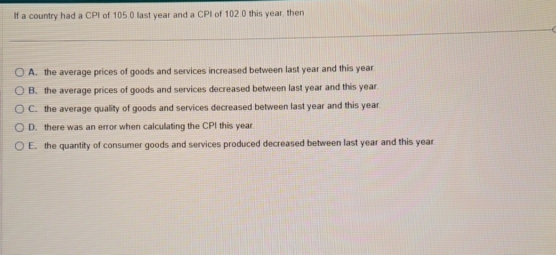 Solved If a country had a CPI of 105.0 ﻿last year and a CPI | Chegg.com
