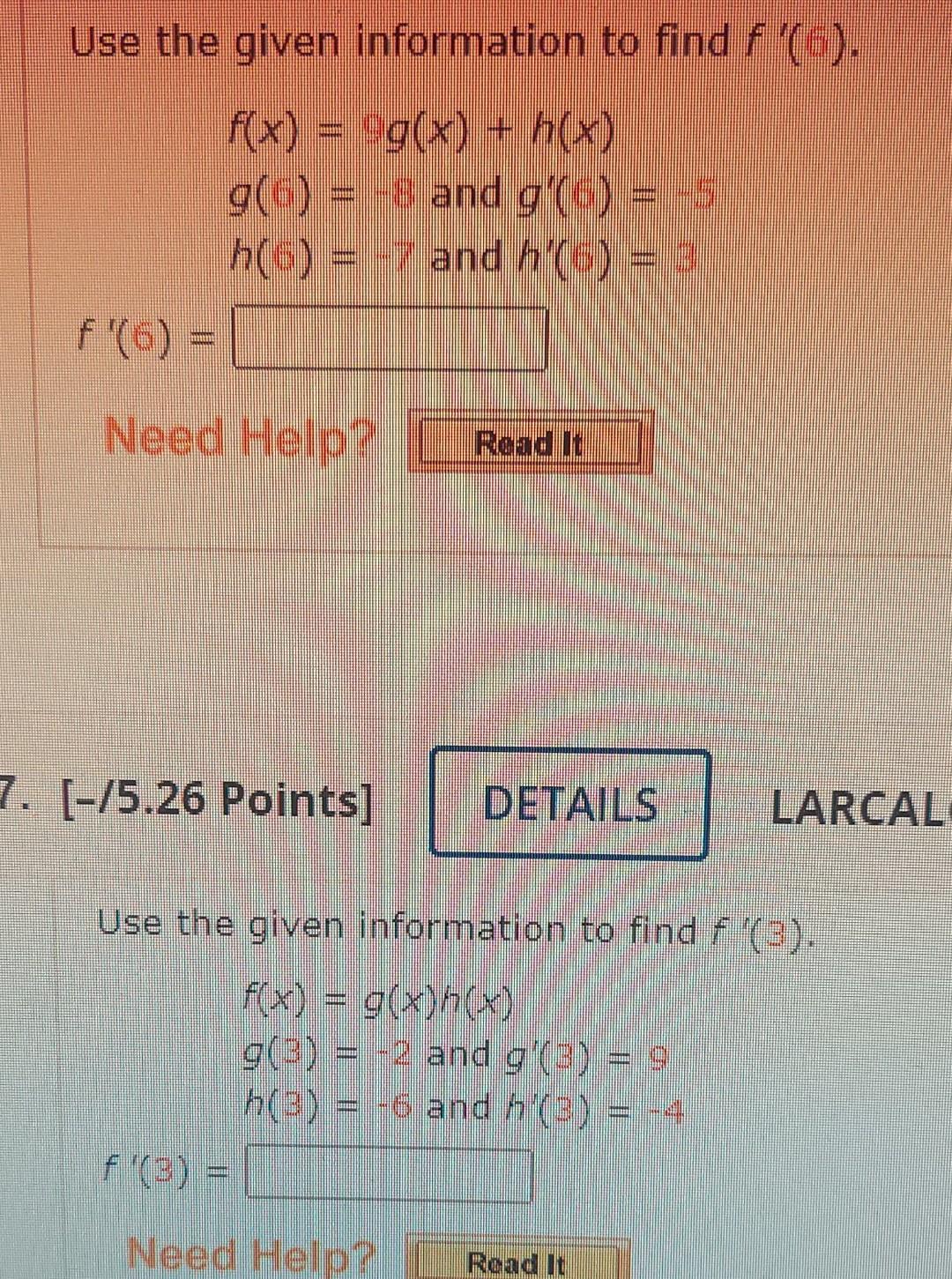 Solved Use the given information to find f′(6). | Chegg.com