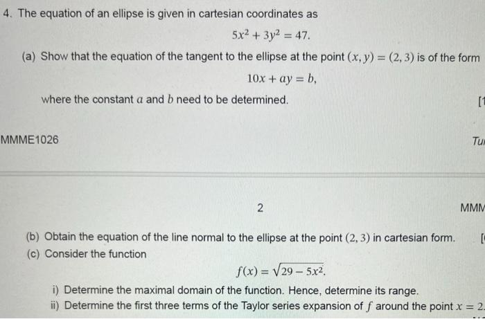 Solved 4. The equation of an ellipse is given in cartesian | Chegg.com