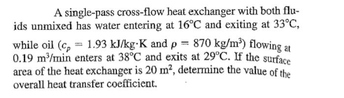 Solved A single-pass cross-flow heat exchanger with both | Chegg.com