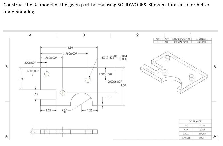 Solved Construct the 3d model of the given part below using | Chegg.com