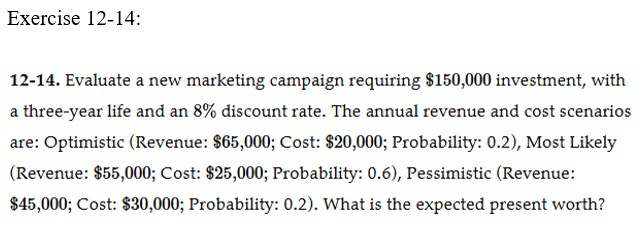 Solved Exercise 12-14:12-14. ﻿Evaluate a new marketing | Chegg.com