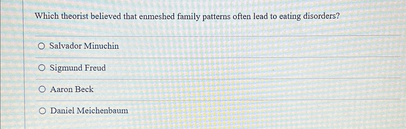 Solved Which theorist believed that enmeshed family patterns | Chegg.com