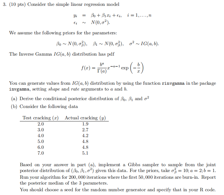 Solved 3. (10 pts) Consider the simple linear regression | Chegg.com
