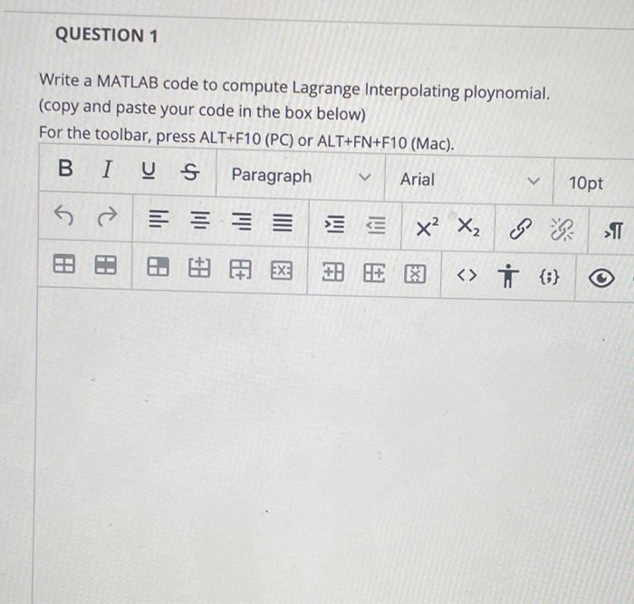 Solved QUESTION 1 Write a MATLAB code to compute Lagrange | Chegg.com