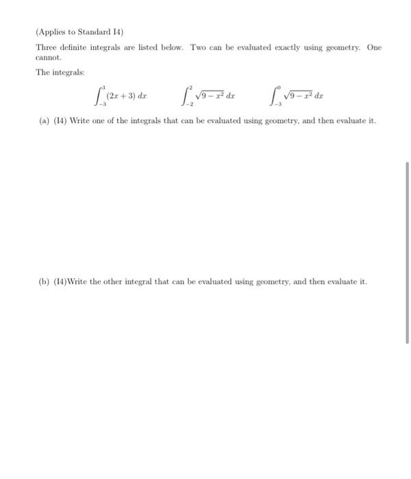 Solved (Applies to Standard 14) Three definite integrals are | Chegg.com