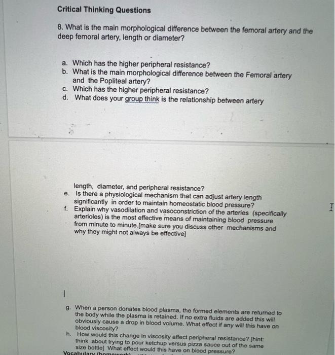 Solved Critical Thinking Questions 8. What is the main | Chegg.com
