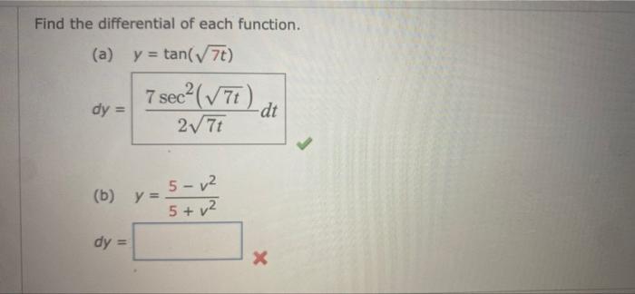 Solved Find the differential of each function. (a) y = | Chegg.com