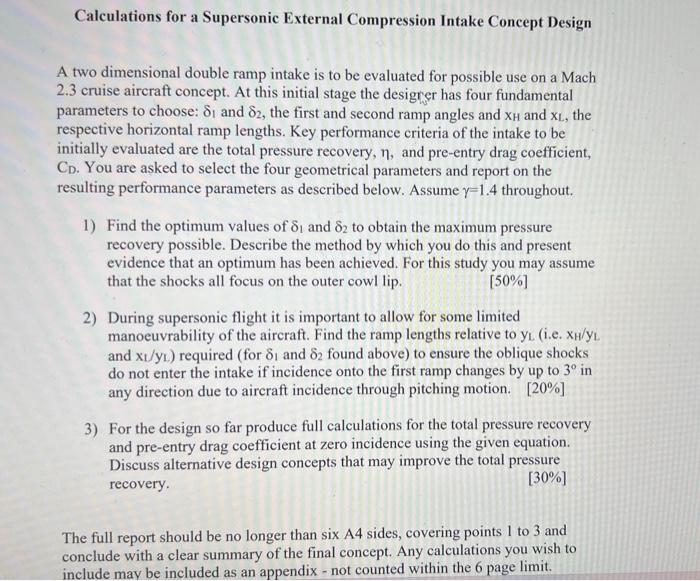 Calculations for a Supersonic External Compression | Chegg.com