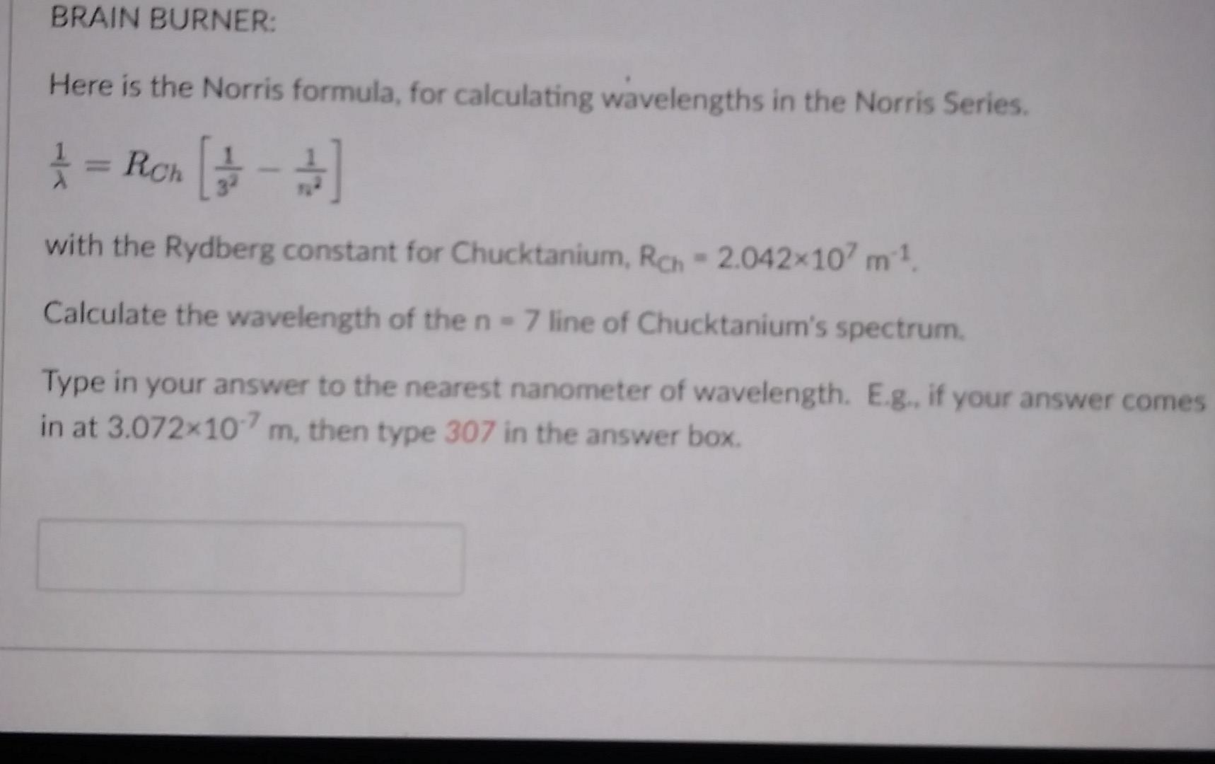 Solved BRAIN BURNER: Here is the Norris formula, for | Chegg.com