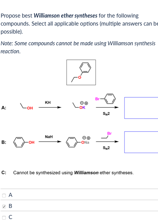 Solved Propose best Williamson ether syntheses for the | Chegg.com