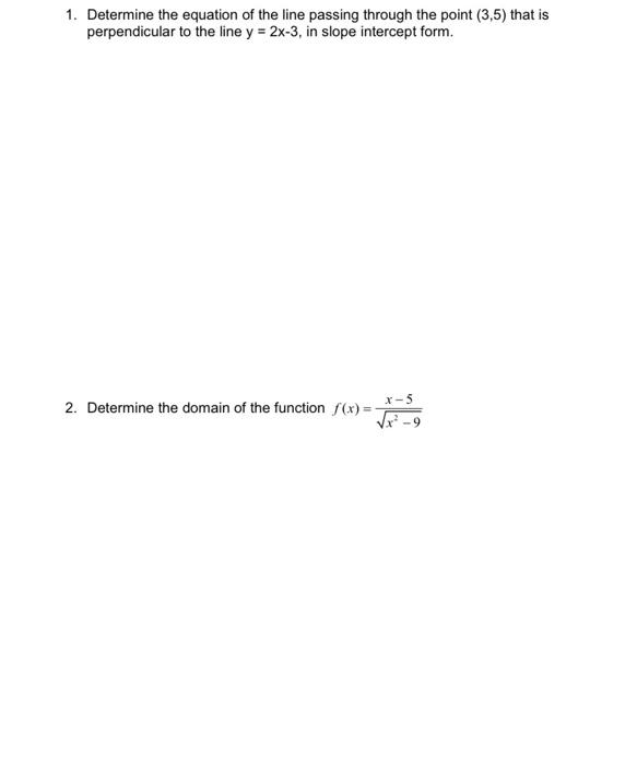 Solved 1 Determine The Equation Of The Line Passing Through