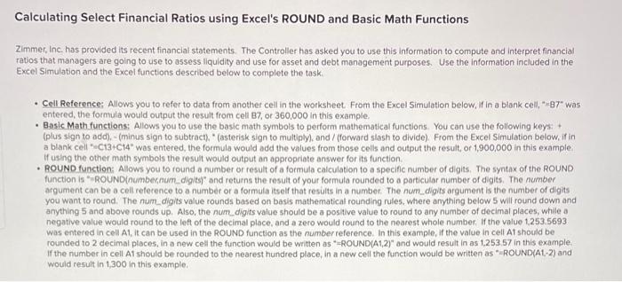 Solved Calculating Select Financial Ratios using Excel's | Chegg.com