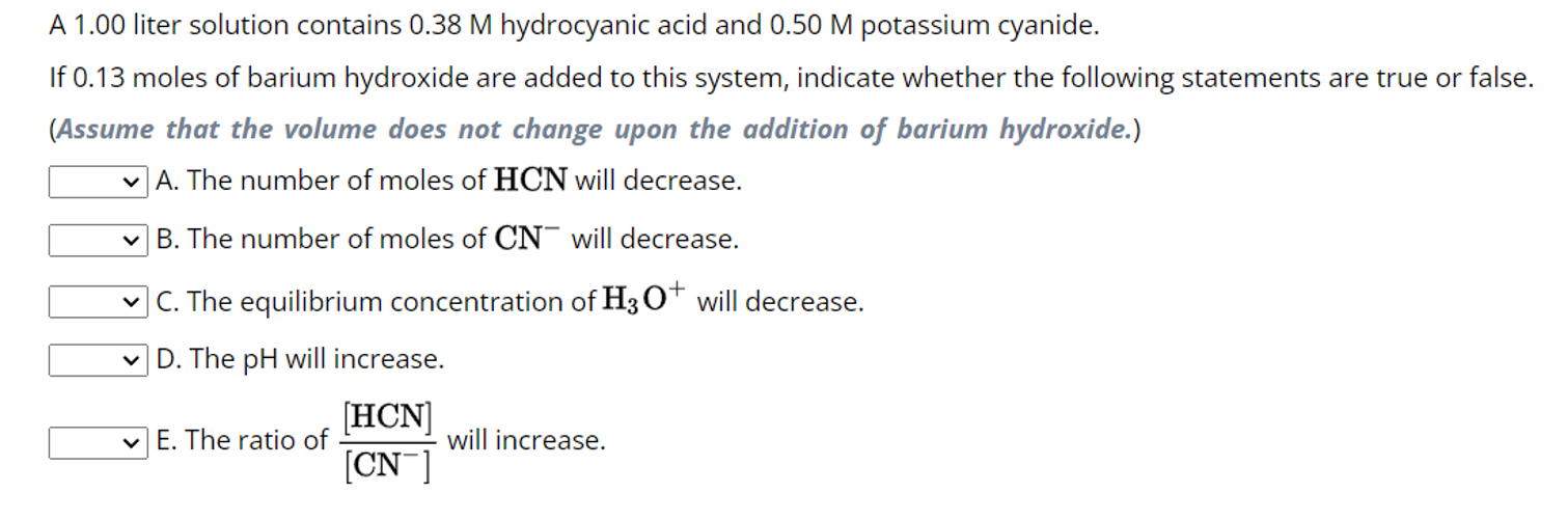 Solved A 1.00 ﻿liter solution contains 0.38M ﻿hydrocyanic | Chegg.com