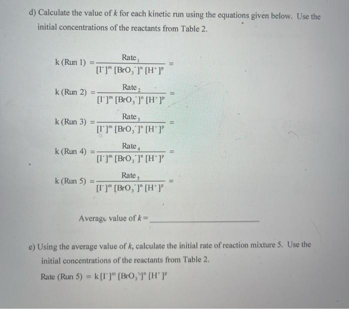 I. Data and Calculations Table 2. Initial | Chegg.com
