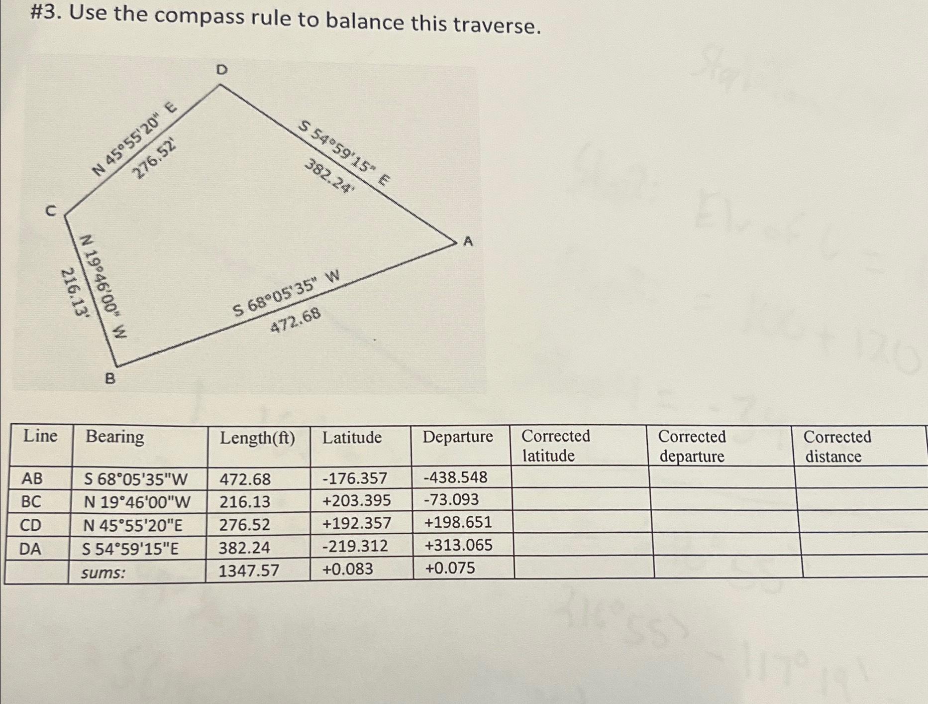 Solved Use The Compass Rule To Balance This Traverse