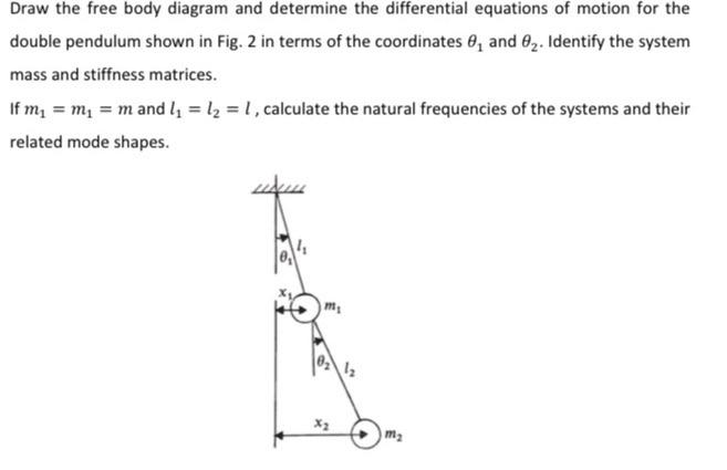 Solved For the 2 Dof system shows in Fig 1: a. Draw the free | Chegg.com