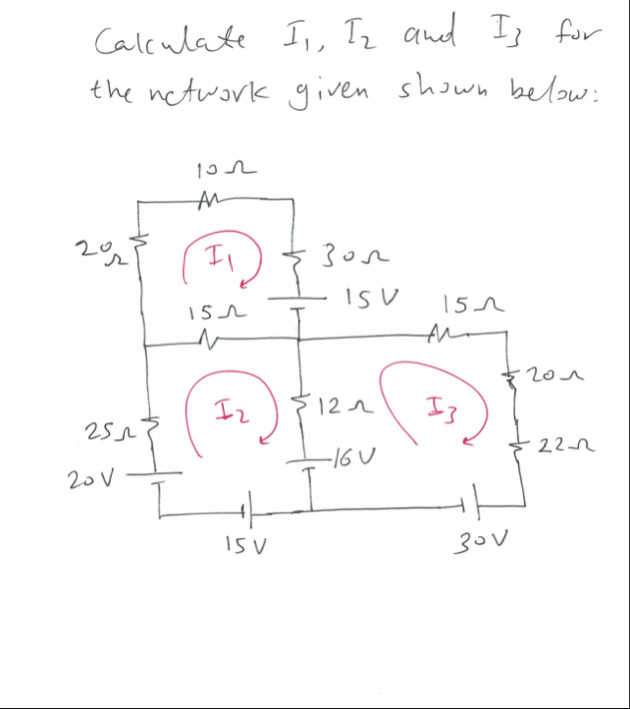 Solved Calculate I1,I2 ﻿and I3 ﻿for the network given shown | Chegg.com