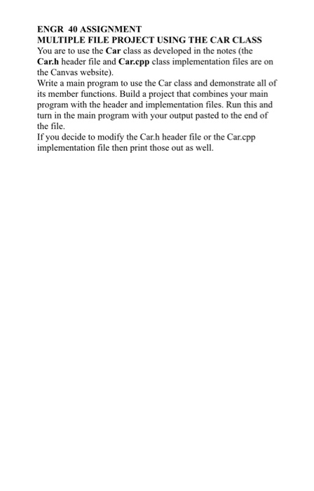 Solved Engr 40 Assignment Multiple File Project Using The 0860