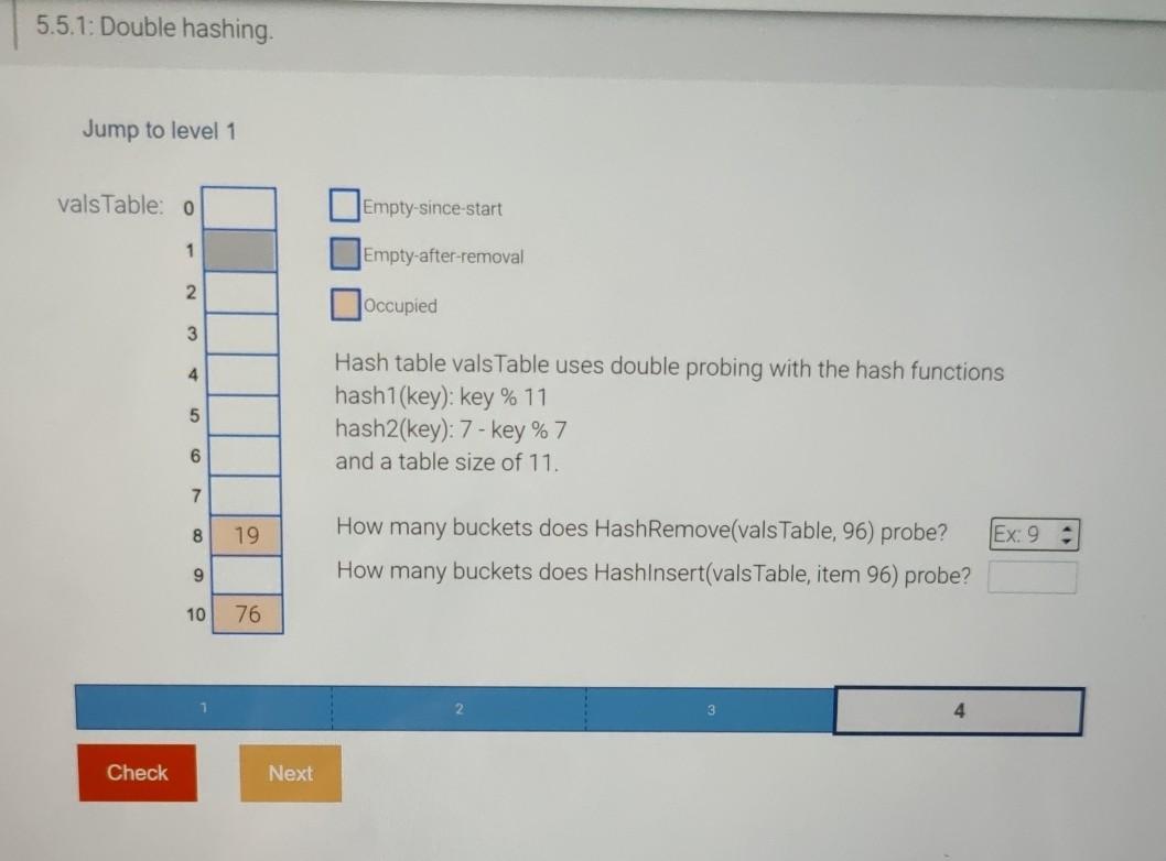 Solved 5.5.1: Double hashing. Jump to level 1 vals Table: 0 | Chegg.com