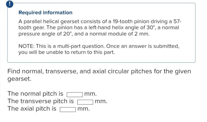 Solved Required information A parallel helical gearset | Chegg.com Solved Required information A parallel helical gearset | Chegg.com
