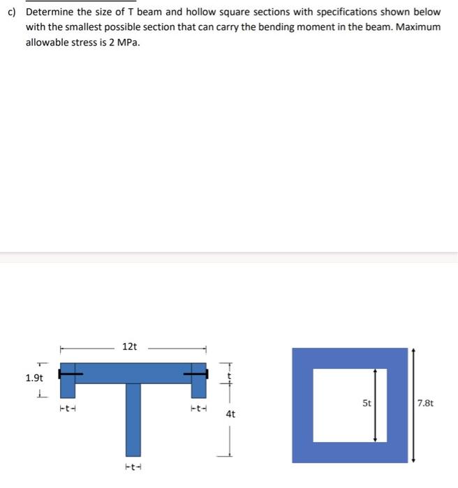 Solved c) Determine the size of T beam and hollow square | Chegg.com