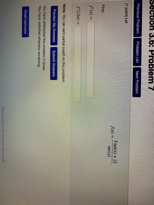 Solved Section 3.6: Problem 7 Previous Problem Problem List | Chegg.com