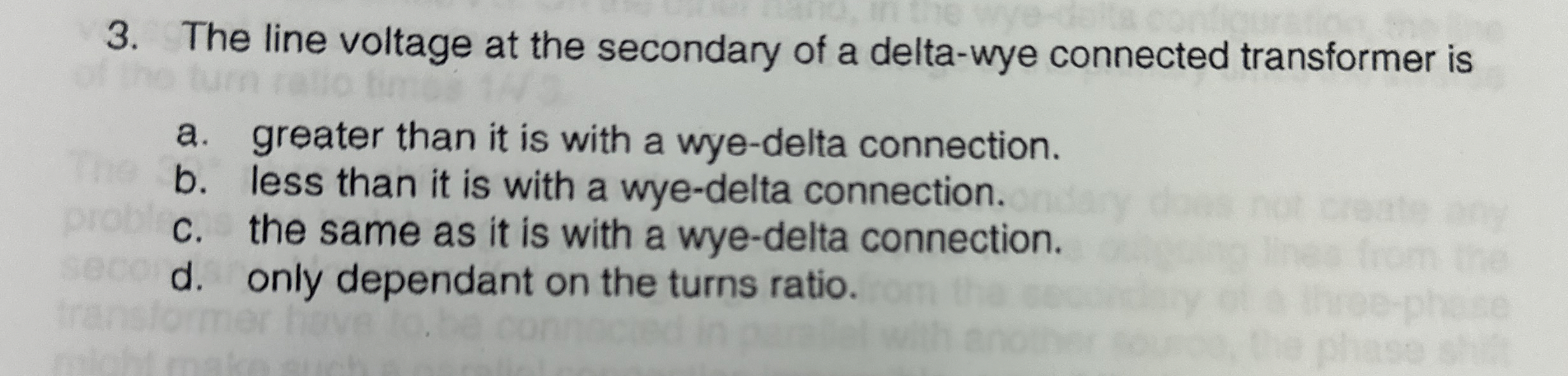 Solved The line voltage at the secondary of a delta-wye | Chegg.com