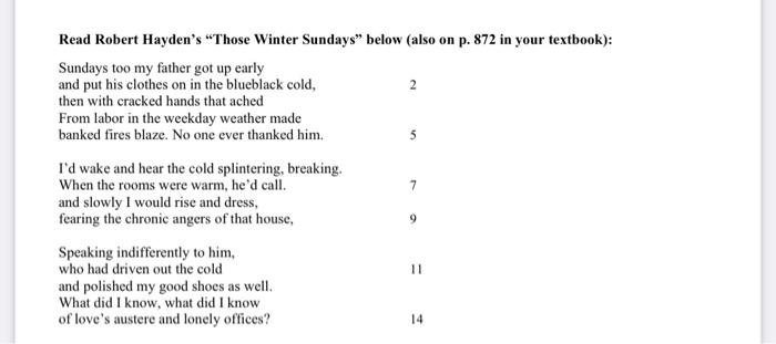 Read Robert Hayden's "Those Winter Sundays" below | Chegg.com