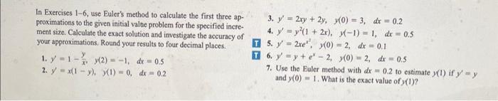 Solved In Exercises 1-6, use Euler's method to calculate the | Chegg.com